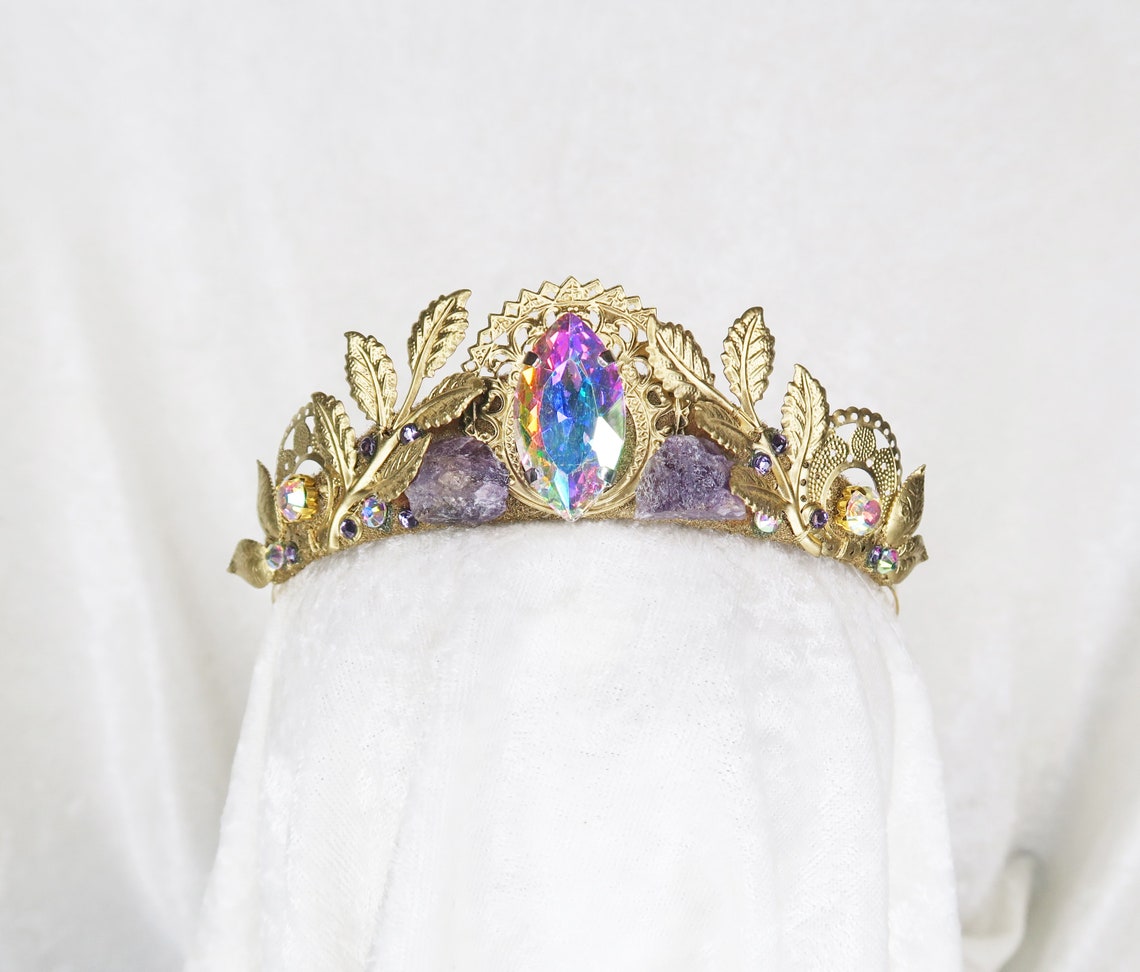 Laurel Gold Tiara - Raw Amethyst and Crystal Rhinestones - by Loschy ...