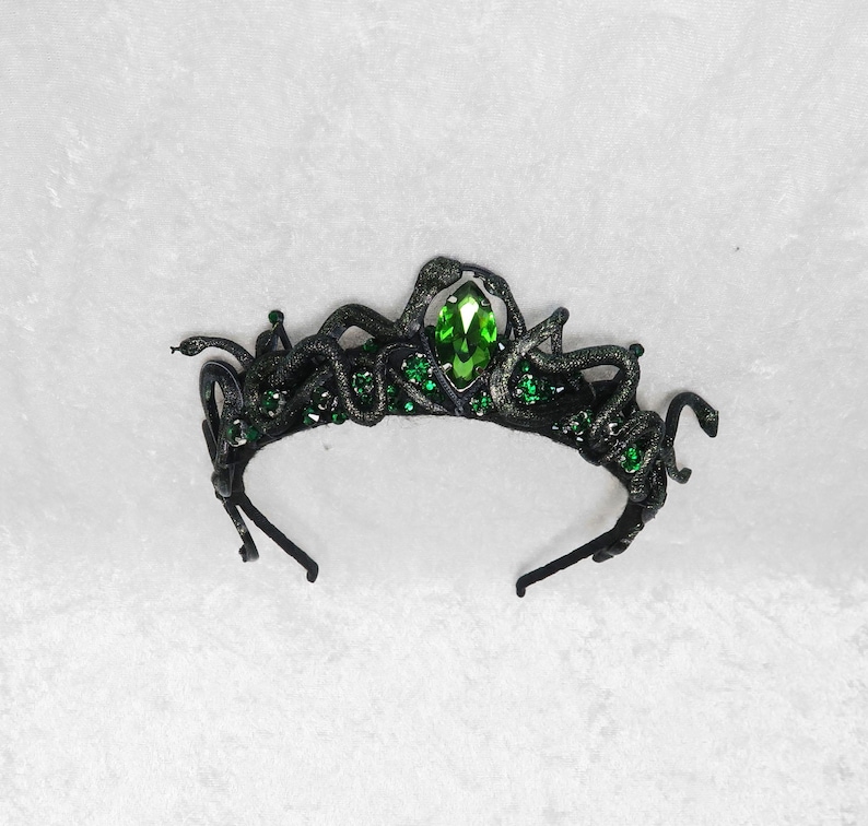Medusa Crown: Black Snake Headpiece With Green Gemstones - Etsy