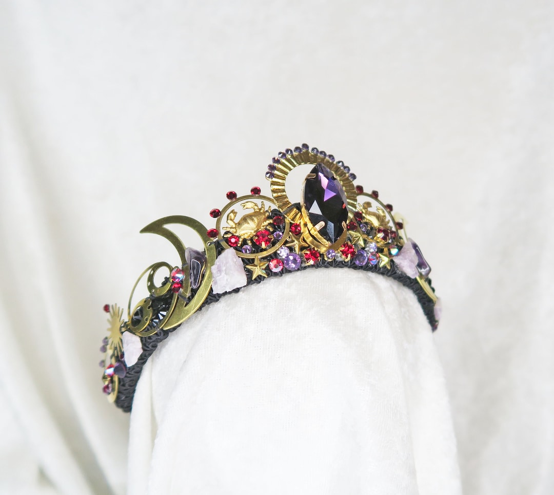 Cancer Zodiac Crown - Gold and Black With Amethyst, Kunzite and ...