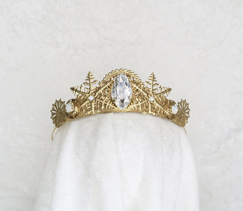 Snowflake Gem Tiara in Gold Loschy Designs MADE TO ORDER - Etsy