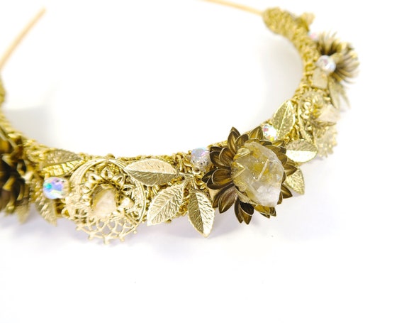 Floral Decadence Crown Gold With Raw Citrine by Loschy - Etsy
