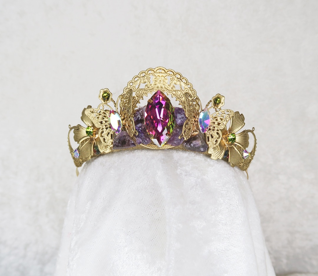 Butterfly Garden Tiara - Raw Amethyst and Crystal Rhinestones - by ...