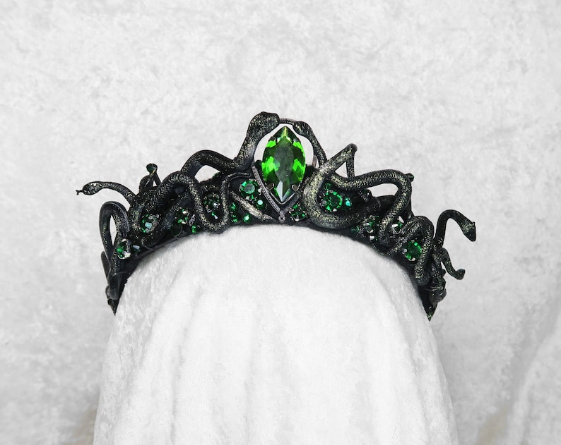 Medusa Crown: Black Snake Headpiece With Green Gemstones - Etsy