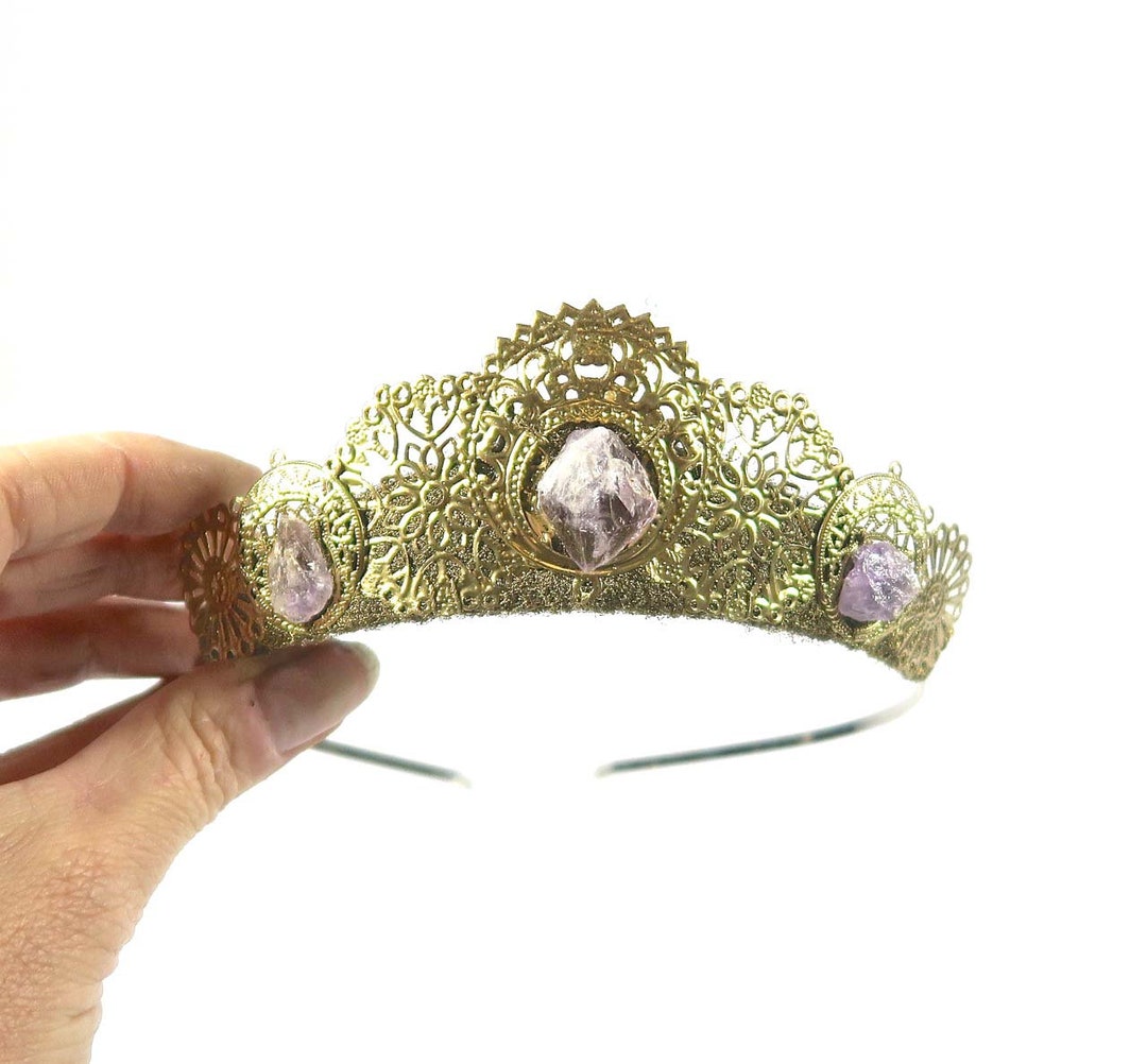Custom Matilda Tiara Gold With Faux Diamond Larger Rhinestones and Gold ...