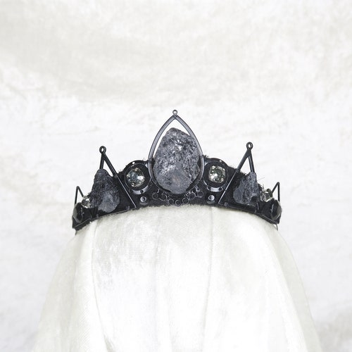 Luna Black Tiara With Raw Tourmaline and Gray Gemstones by - Etsy