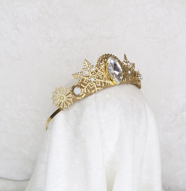 Snowflake Gem Tiara in Gold Loschy Designs MADE TO ORDER - Etsy