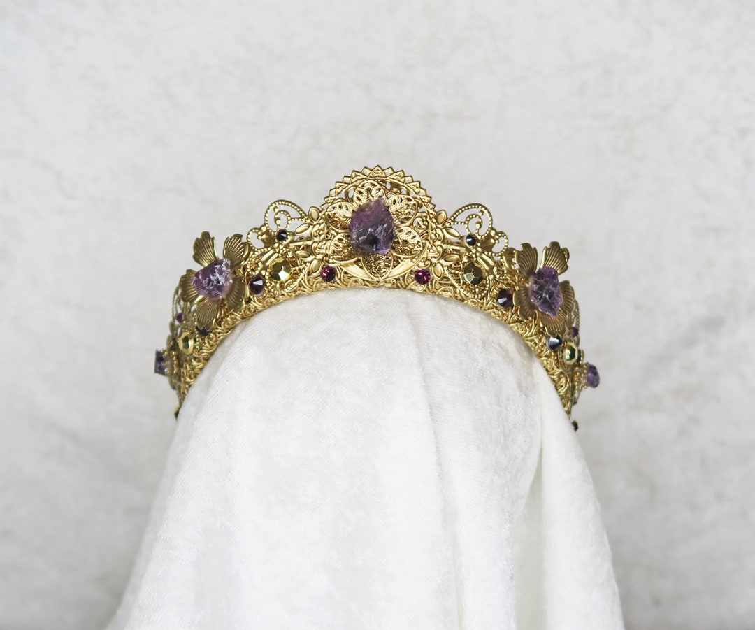 Gold Regency Crown – Raw Amethyst Floral Headband - Etsy