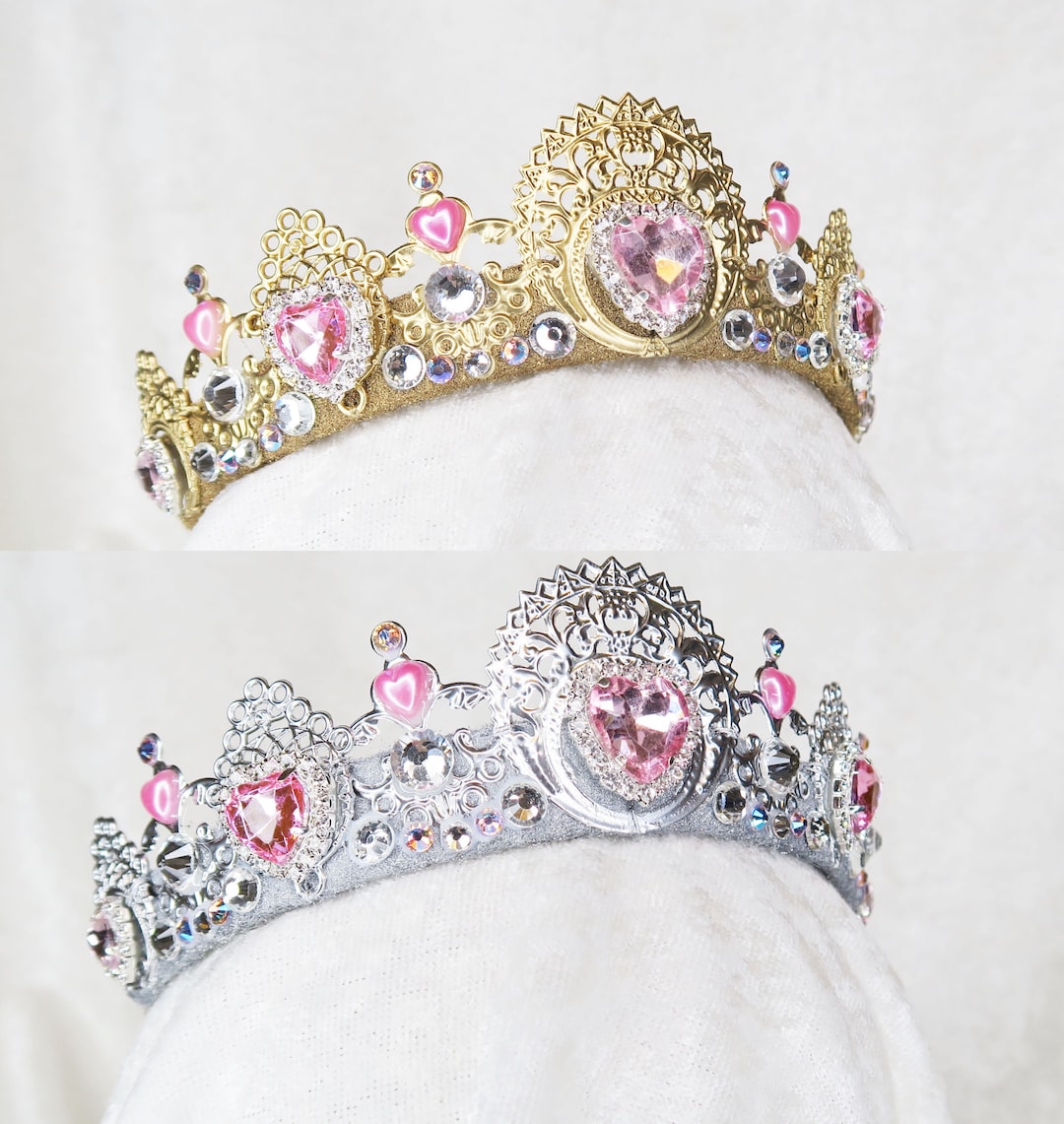 Pink Rhinestone Heart Valentines Tiara Gold or Silver Base by Loschy ...
