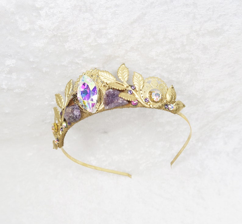 Laurel Gold Tiara - Raw Amethyst and Crystal Rhinestones - by Loschy ...