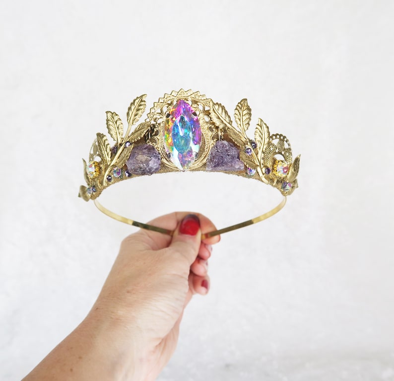 Laurel Gold Tiara - Raw Amethyst and Crystal Rhinestones - by Loschy ...