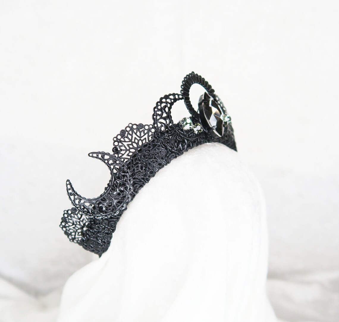 Eclipse Black Crown With Gray Gemstone by Loschy Designs - Etsy