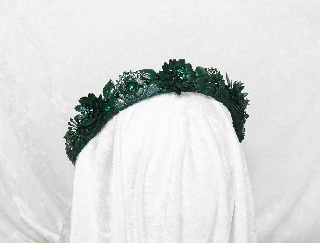 Green Floral Decadence Crown - With Green Gemstones- by Loschy Designs ...