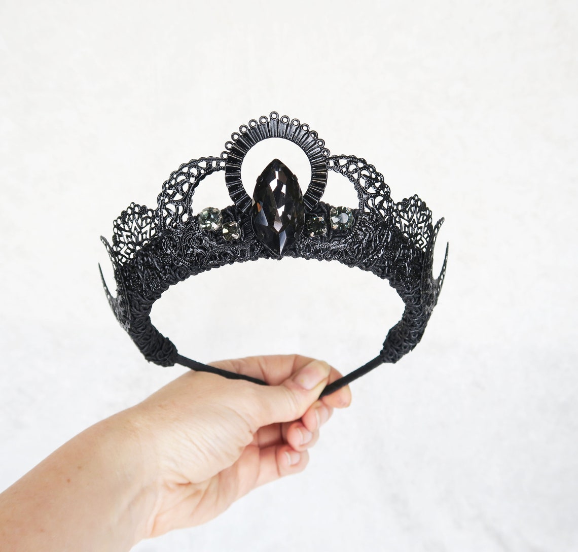 Eclipse Black Crown With Gray Gemstone by Loschy Designs - Etsy
