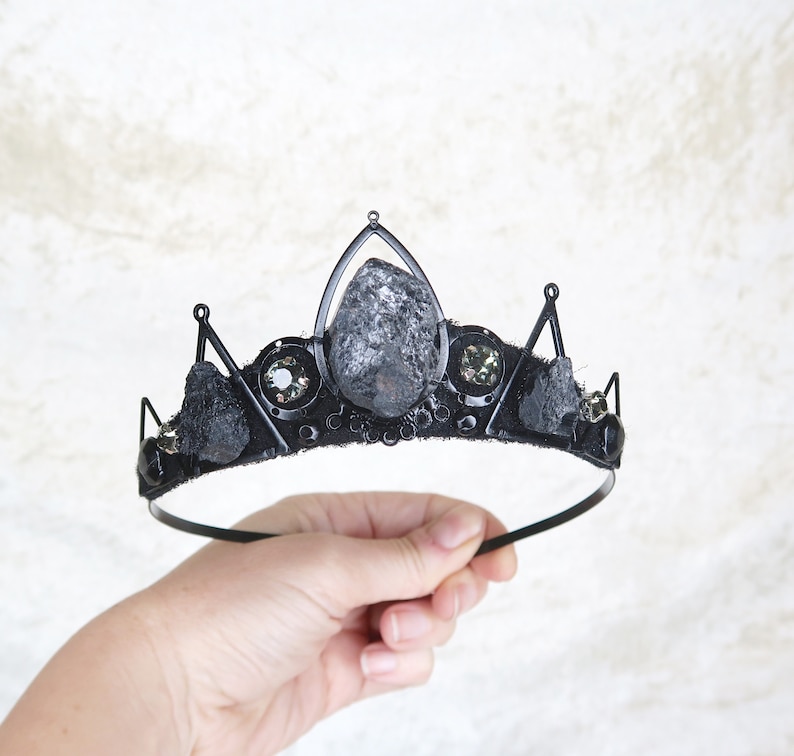 Guinevere Black Tiara With Raw Tourmaline and Gray Gemstones - Etsy