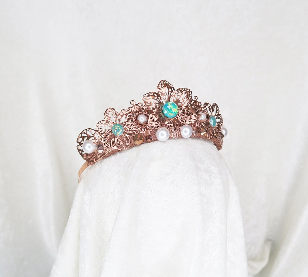 Moana Inspired Rose Gold Tiara – Faux Opal and Pearl Crown - Etsy