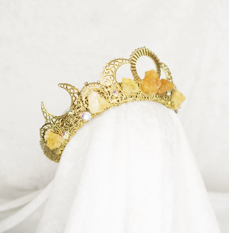 Eclipse Gem Gold Crown With Raw Citrine and Rainbow Glass - Etsy