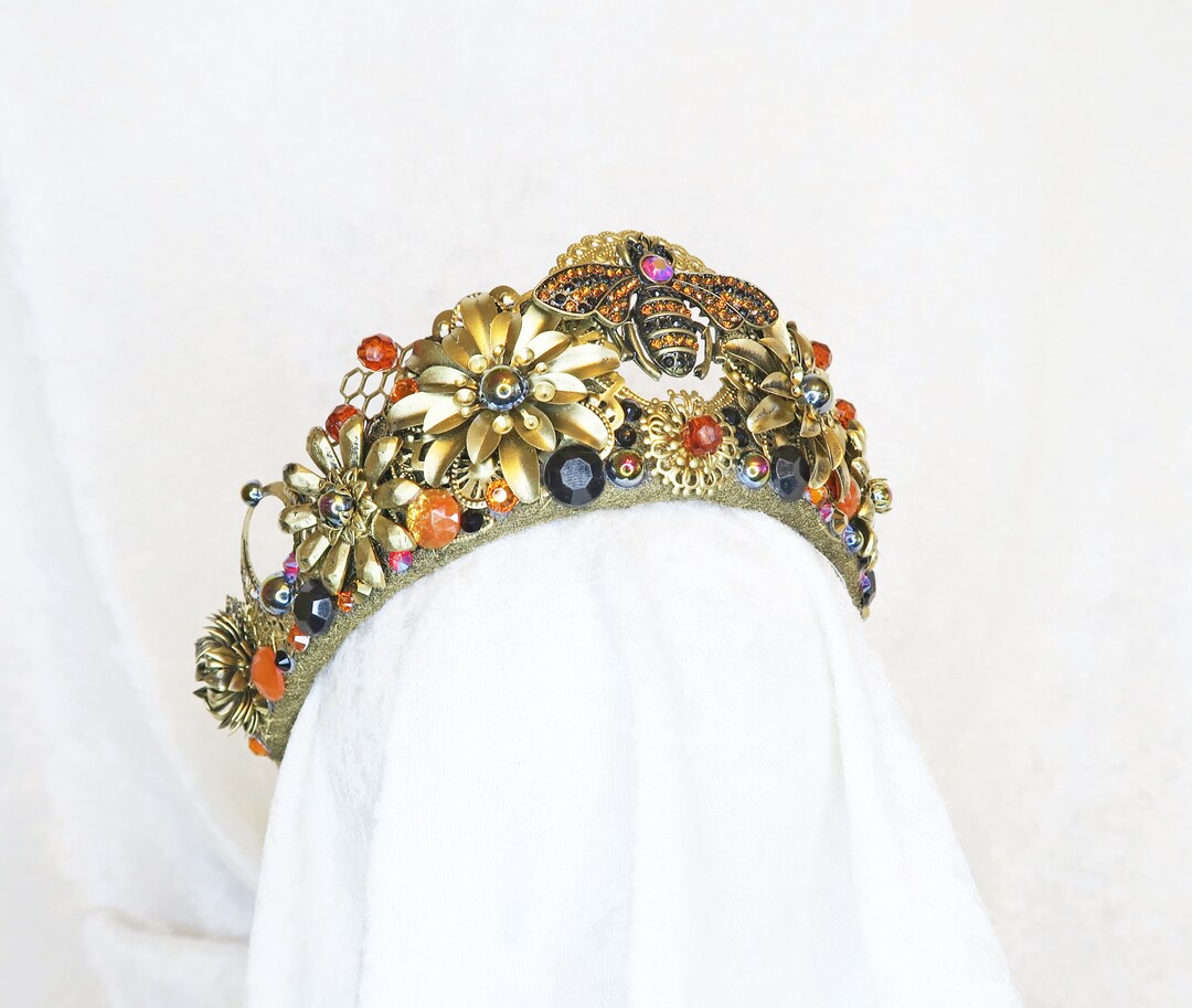 Honeybee Eleganza Crown - Ornate Antique Gold Base With Beads and ...