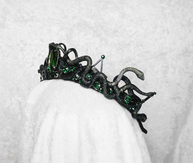 Medusa Crown: Black Snake Headpiece With Green Gemstones - Etsy