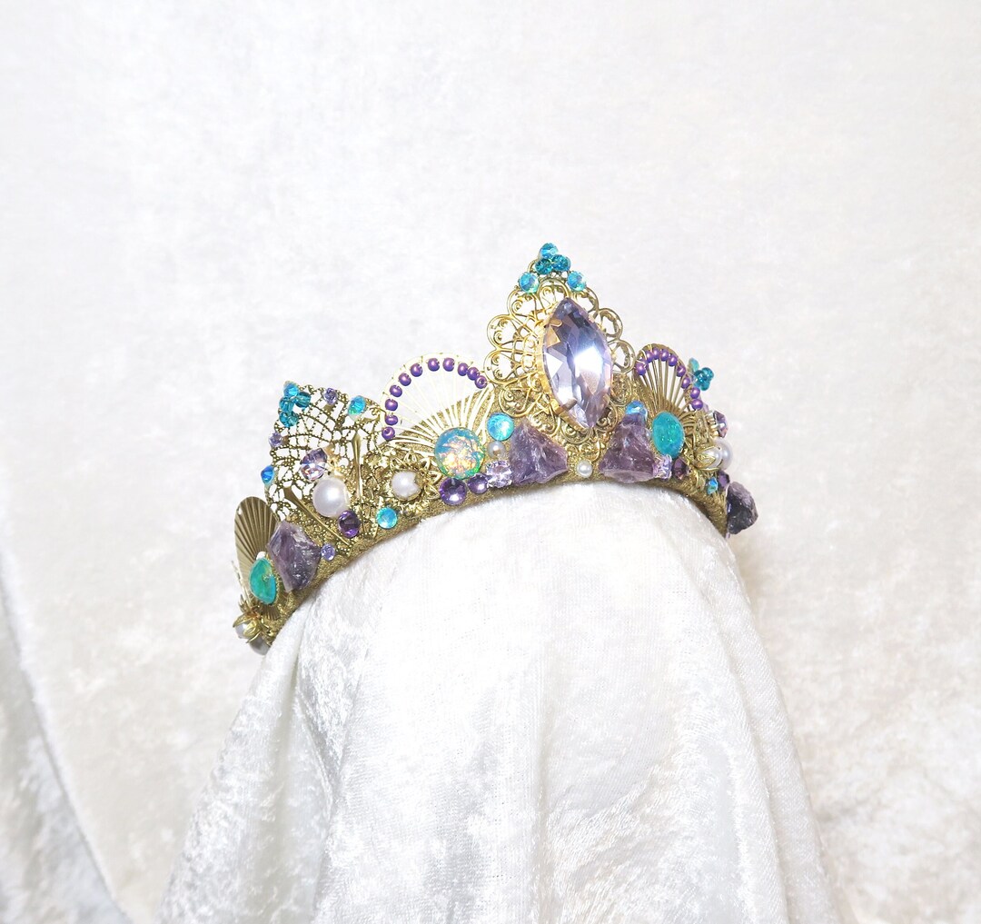 Ariel Inspired Crown – Jeweled Mermaid Tiara, Amethyst & Pearl - Etsy