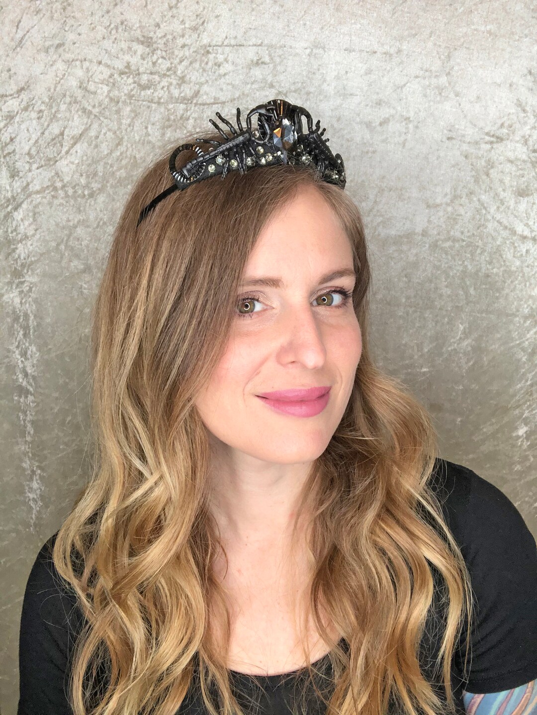 Scorpion Black Tiara With Gray Gemstones by Loschy Designs - Etsy