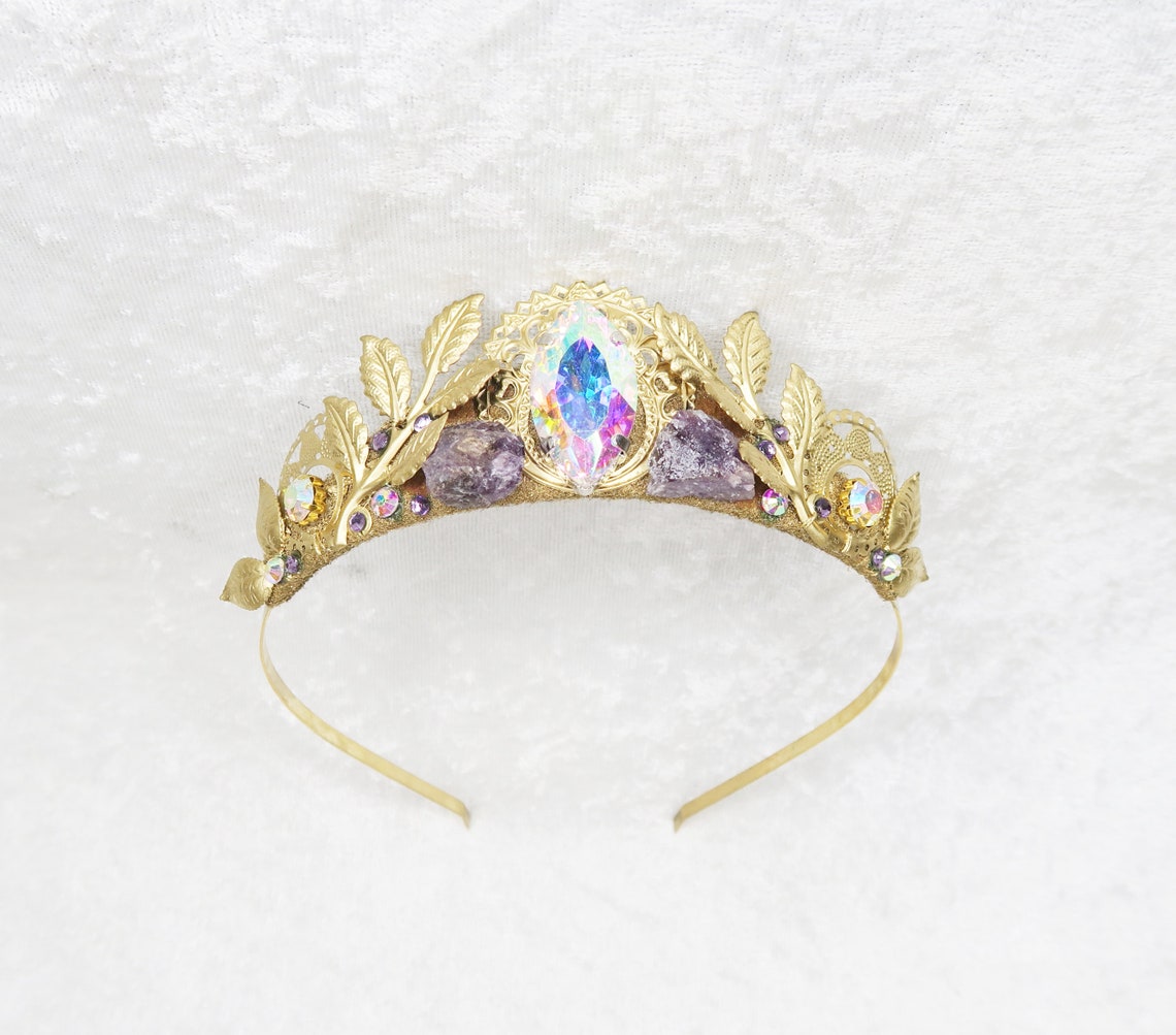 Laurel Gold Tiara - Raw Amethyst and Crystal Rhinestones - by Loschy ...