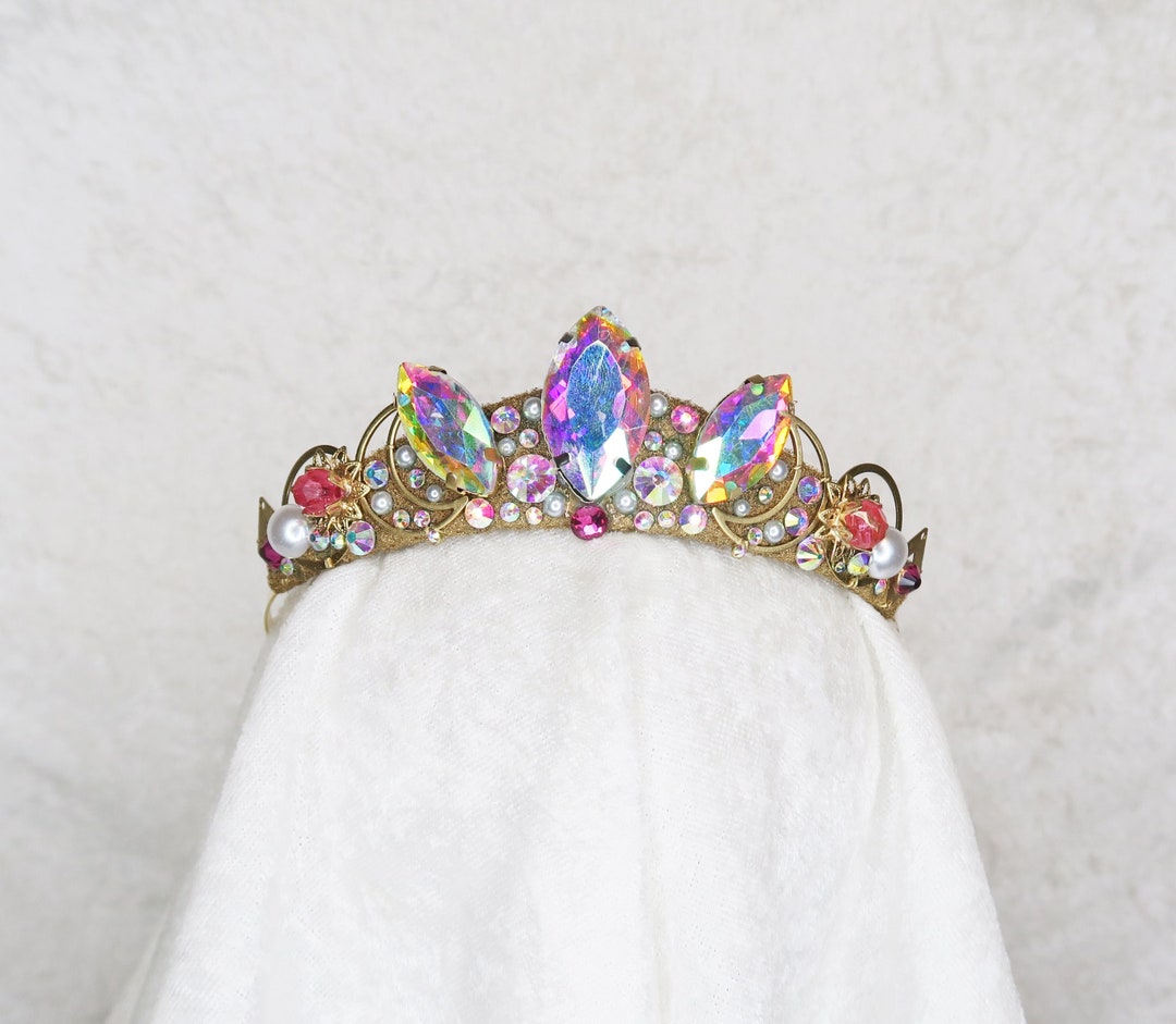 Rapunzel Small Tiara - Gold With Rainbow Gemstones - by Loschy Designs ...