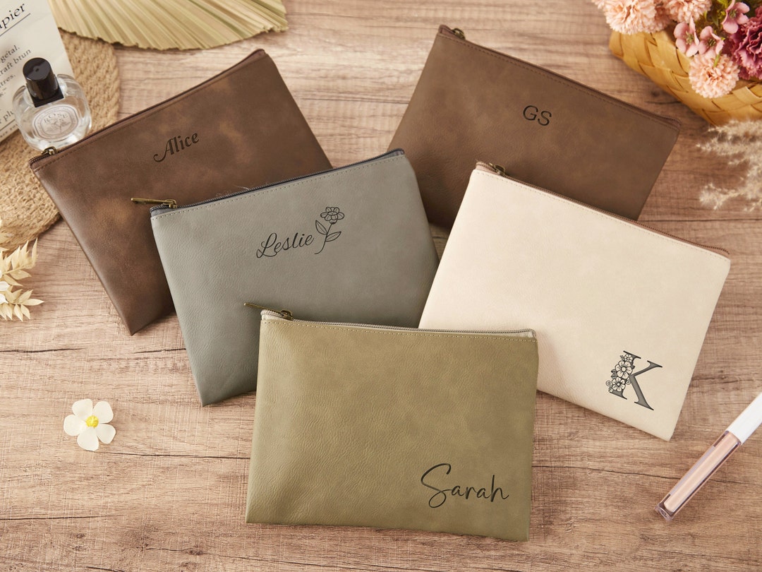 Personalized Leather Makeup Bags,monogram Cosmetic Bag for Momen,clutch ...
