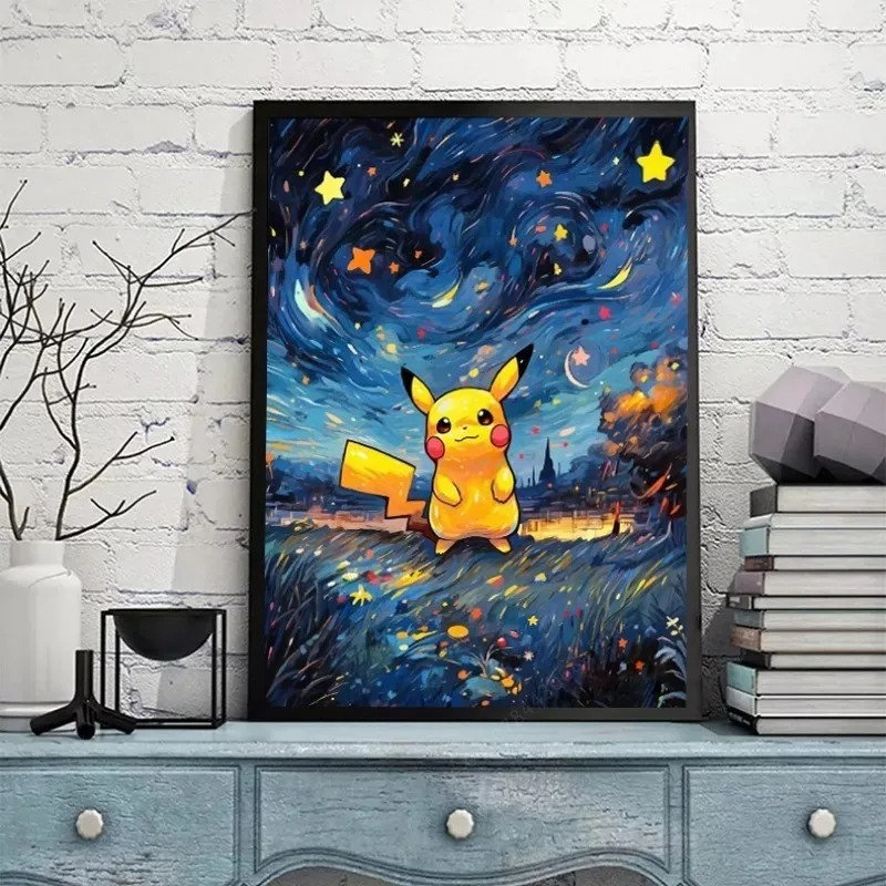 Pokémon Pikachu Watercolor Painting Canvas Poster Print Van Gogh Starry ...