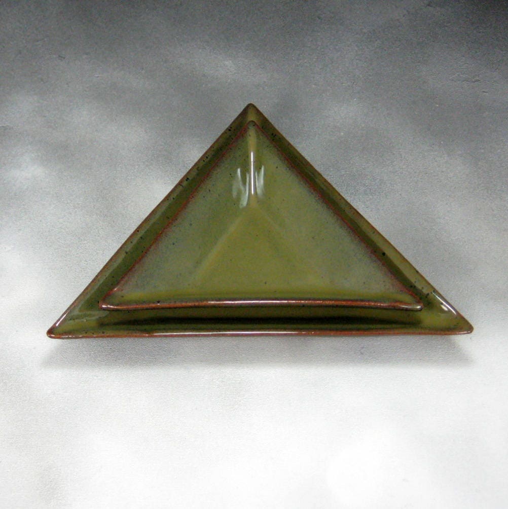 Green 8 Inch Triangle Ceramic Plate or Tray Hand Built Pottery | Etsy