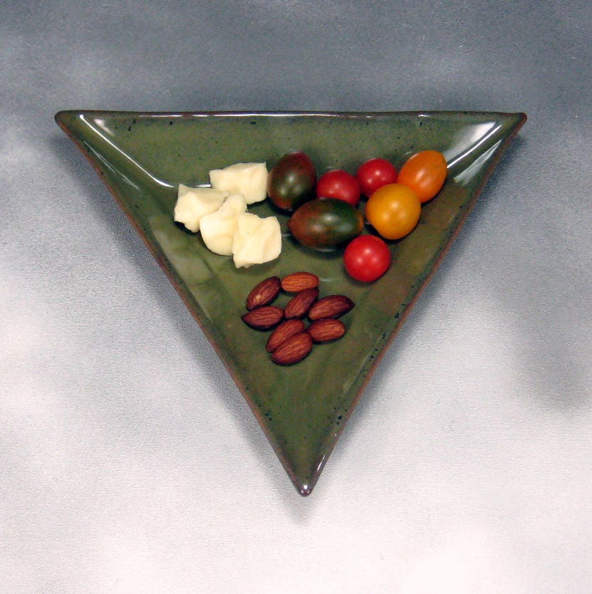 Green 8 Inch Triangle Ceramic Plate or Tray Hand Built Pottery | Etsy
