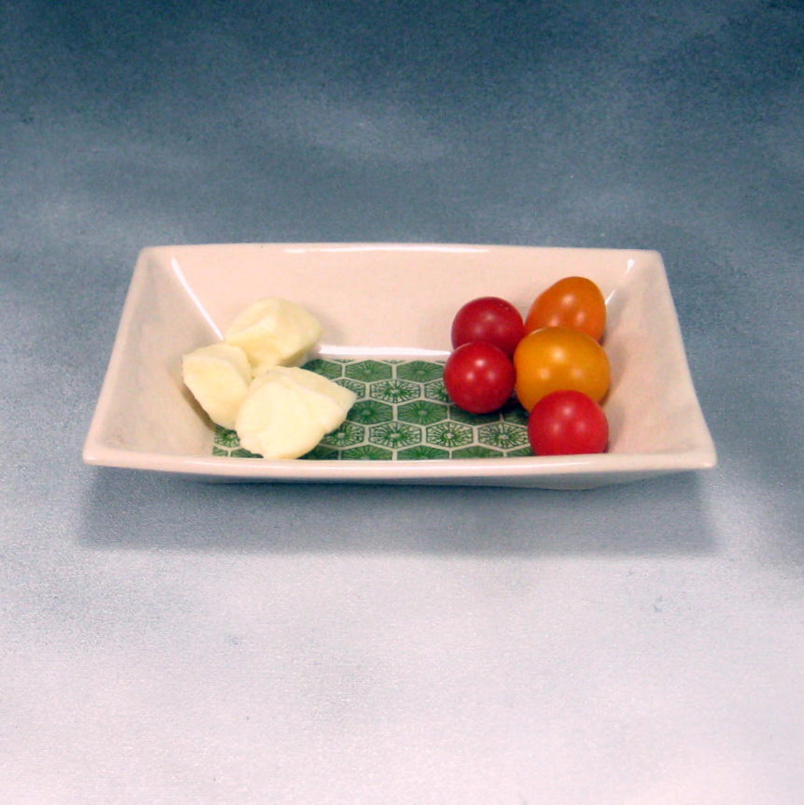 Green and White Small Rectangle Ceramic Plate or Tray Hand - Etsy