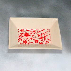 Red and White Small Rectangle Ceramic Plate or Tray Hand Built Pottery ...