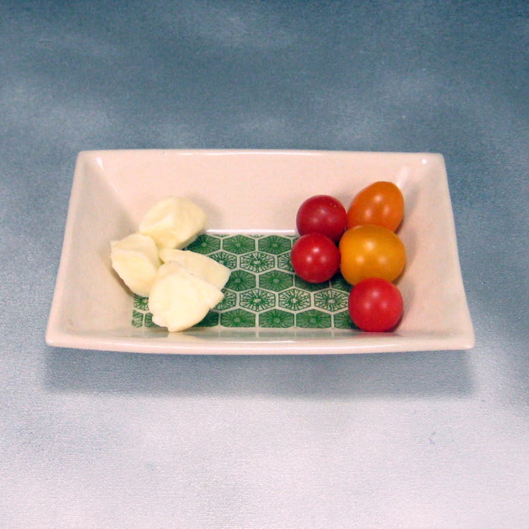 Green and White Small Rectangle Ceramic Plate or Tray Hand Built ...
