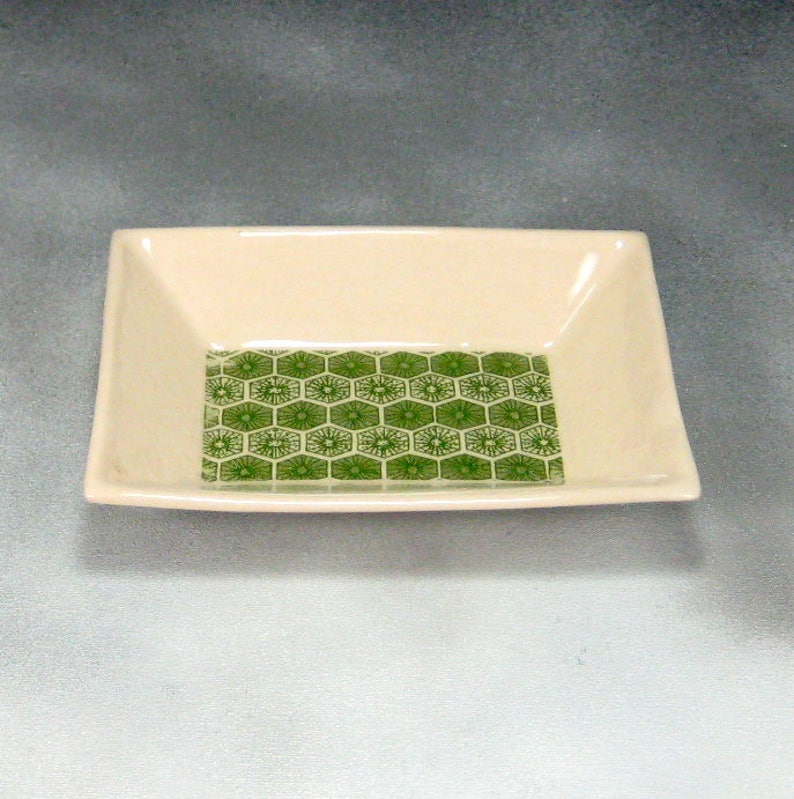 Green and White Small Rectangle Ceramic Plate or Tray Hand - Etsy