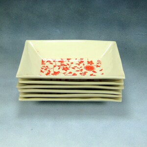 Red and White Small Rectangle Ceramic Plate or Tray Hand Built Pottery ...