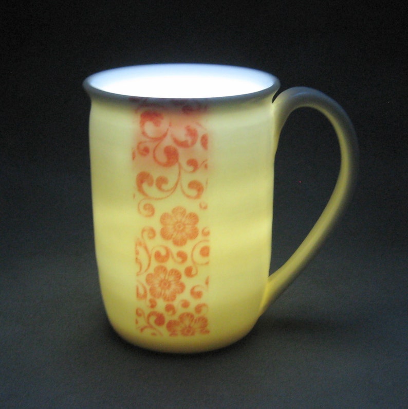 Coffee Mug 12 Oz Red and White Translucent Porcelain Coffee - Etsy