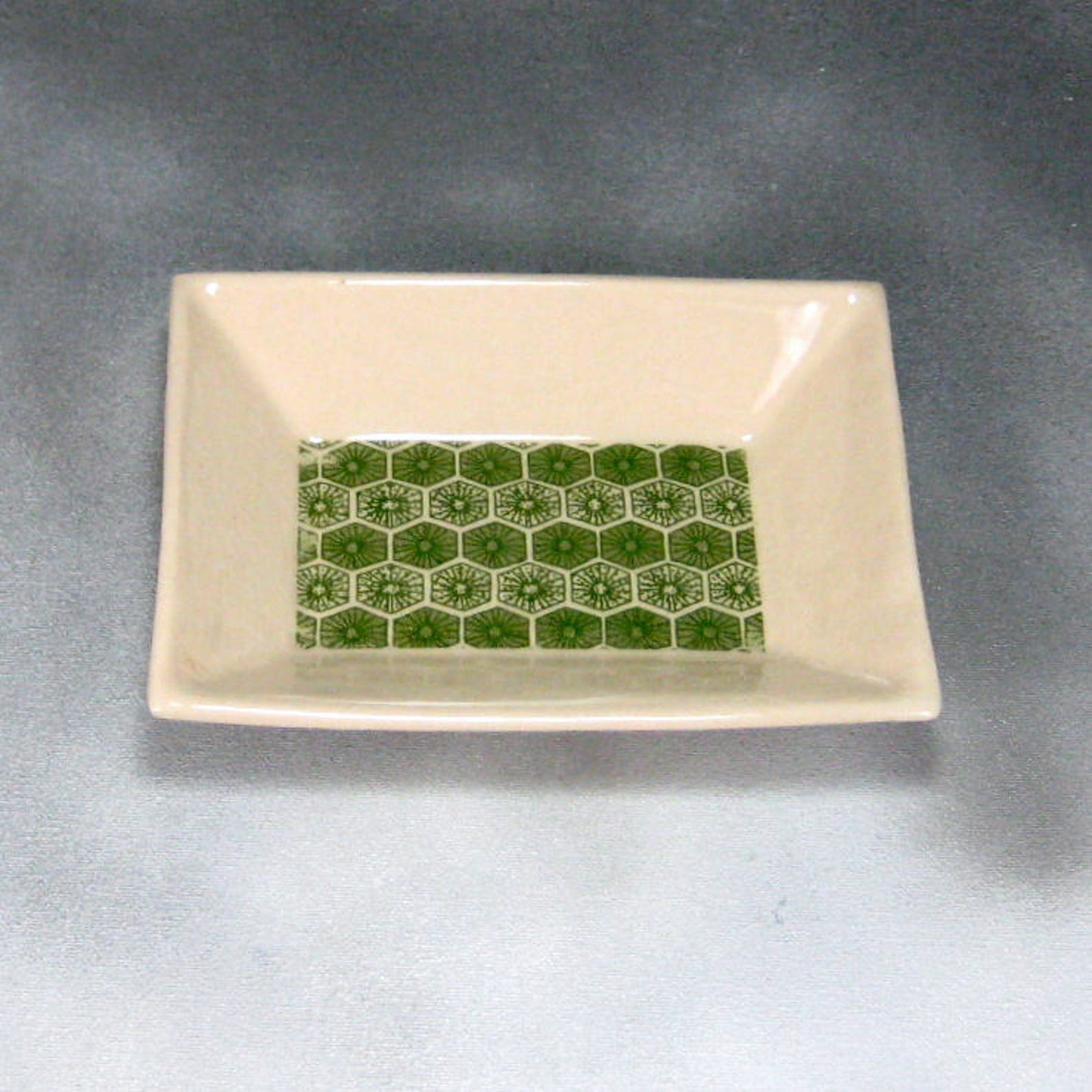 Green and White Small Rectangle Ceramic Plate or Tray Hand - Etsy