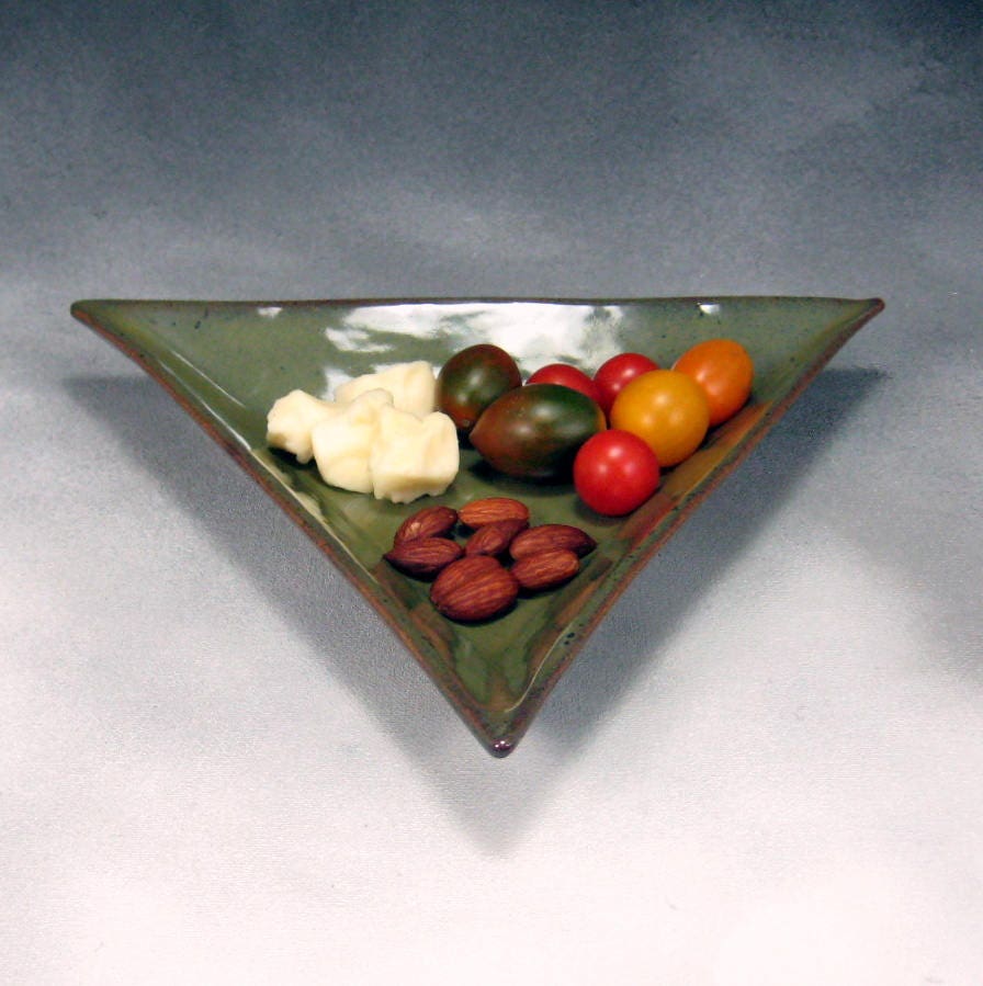 Green 8 Inch Triangle Ceramic Plate or Tray Hand Built Pottery | Etsy