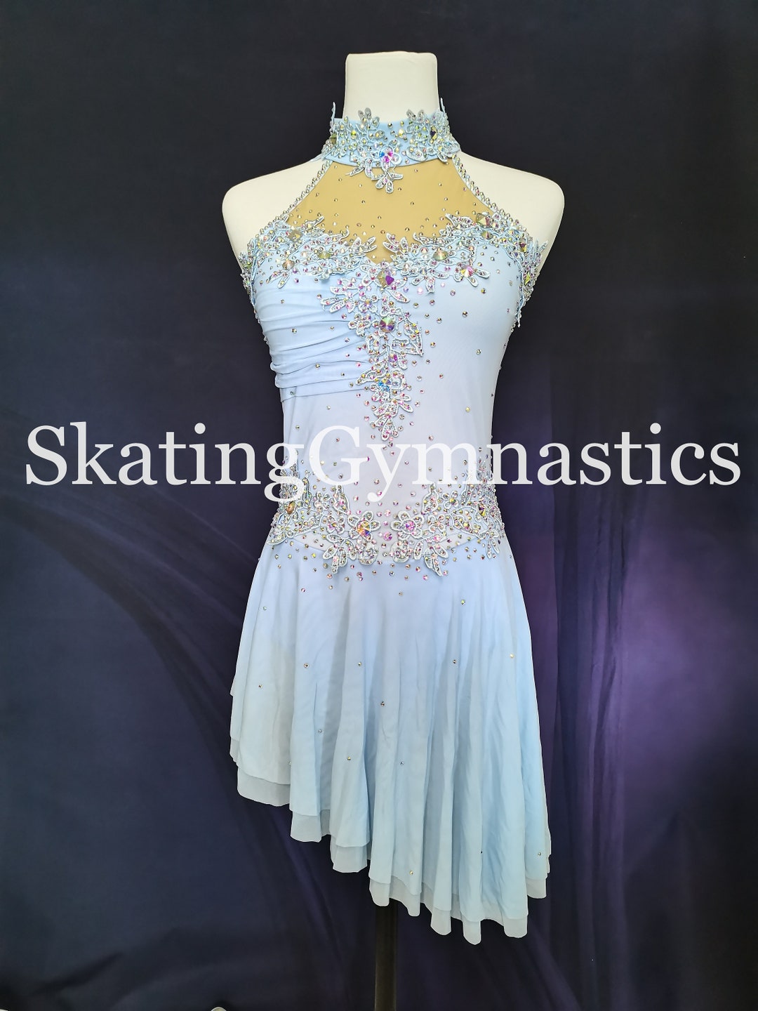Handmade Blue Figure Skating Dress Girls Women Dancewear Competition ...