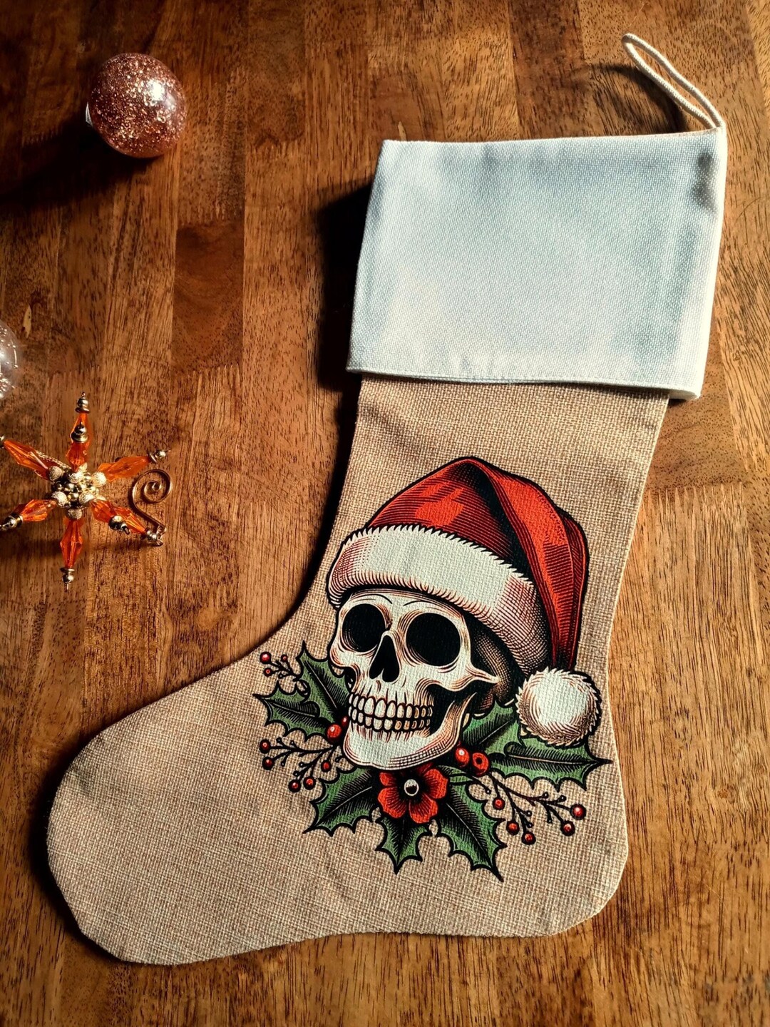 Santa Christmas Stocking With Skulls Non-traditional Christmas Skull ...