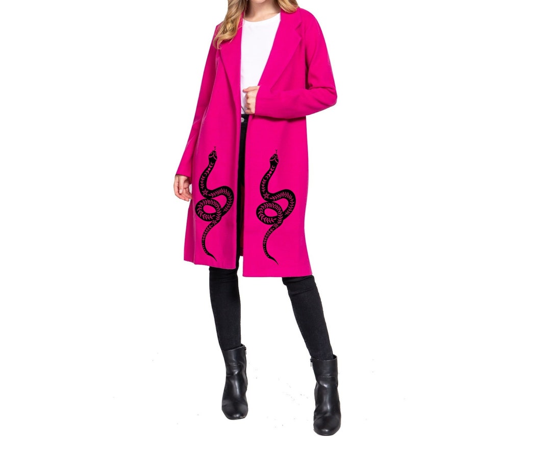 Boho Snake Graphic Jacket Womens Pink Pea Coat Pink Formal Coats Goth ...