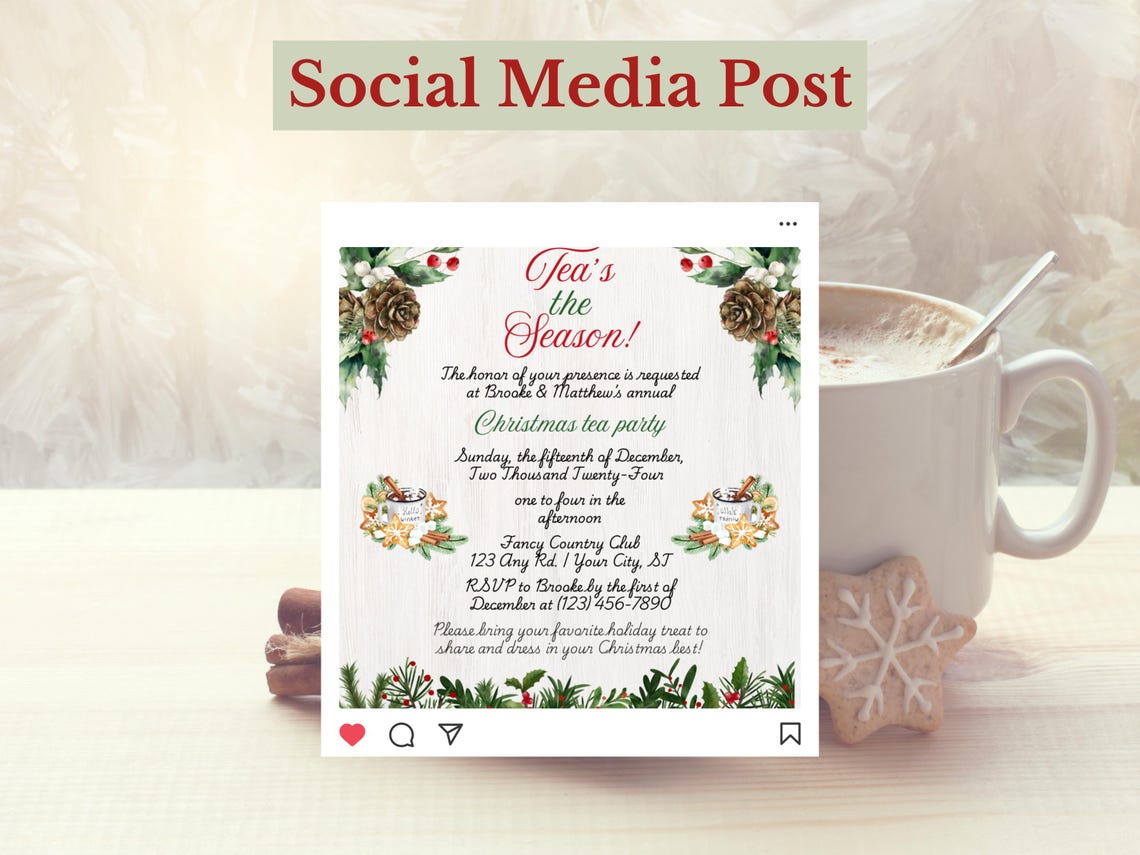 Christmas Tea Party Invitation Set, Holiday Tea Party, Holiday Party ...