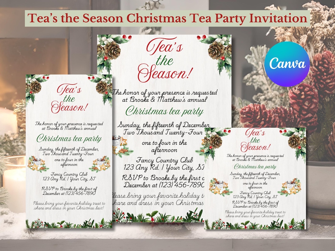 Christmas Tea Party Invitation Set, Holiday Tea Party, Holiday Party ...