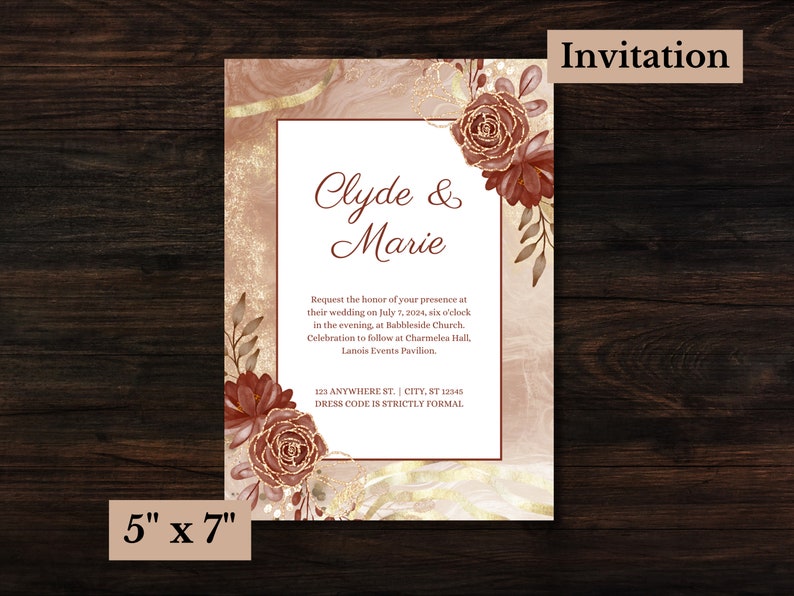 Glamourous Rose Gold Wedding Invitation, Gold Digital Wedding Templates ...