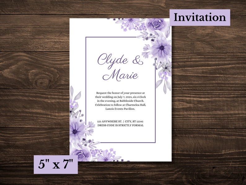 Purple Daisy Wedding Invitation Templates, Digital Templates for ...