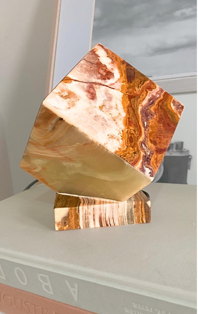 Hand-crafted Onyx Lighting Bedside Lamp, Zen Geometric Lamp, 6”hx4”w ...