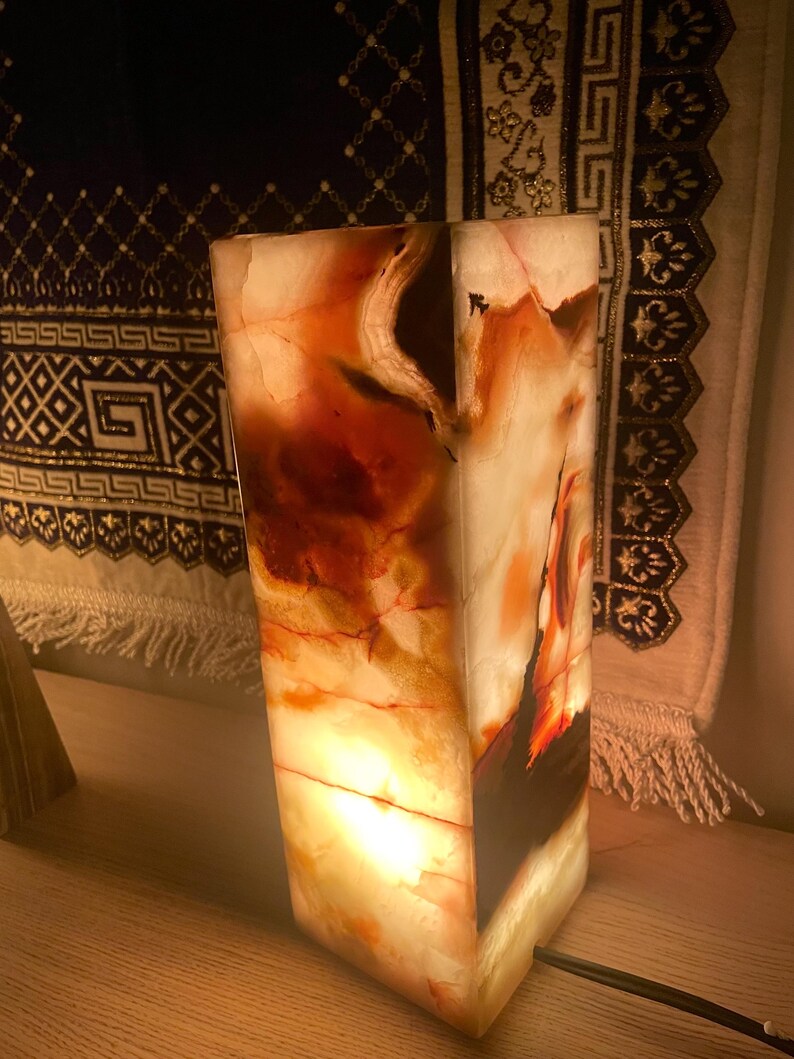 Rectangle Onyx Lamp, Onyx Lighting Bedside Lamp, Zen Geometric Mood ...