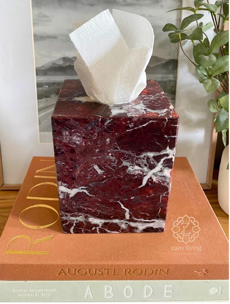 5" Cherry Rosso Levanto Luxury Marble Tissue Box Cover – Red Stone ...