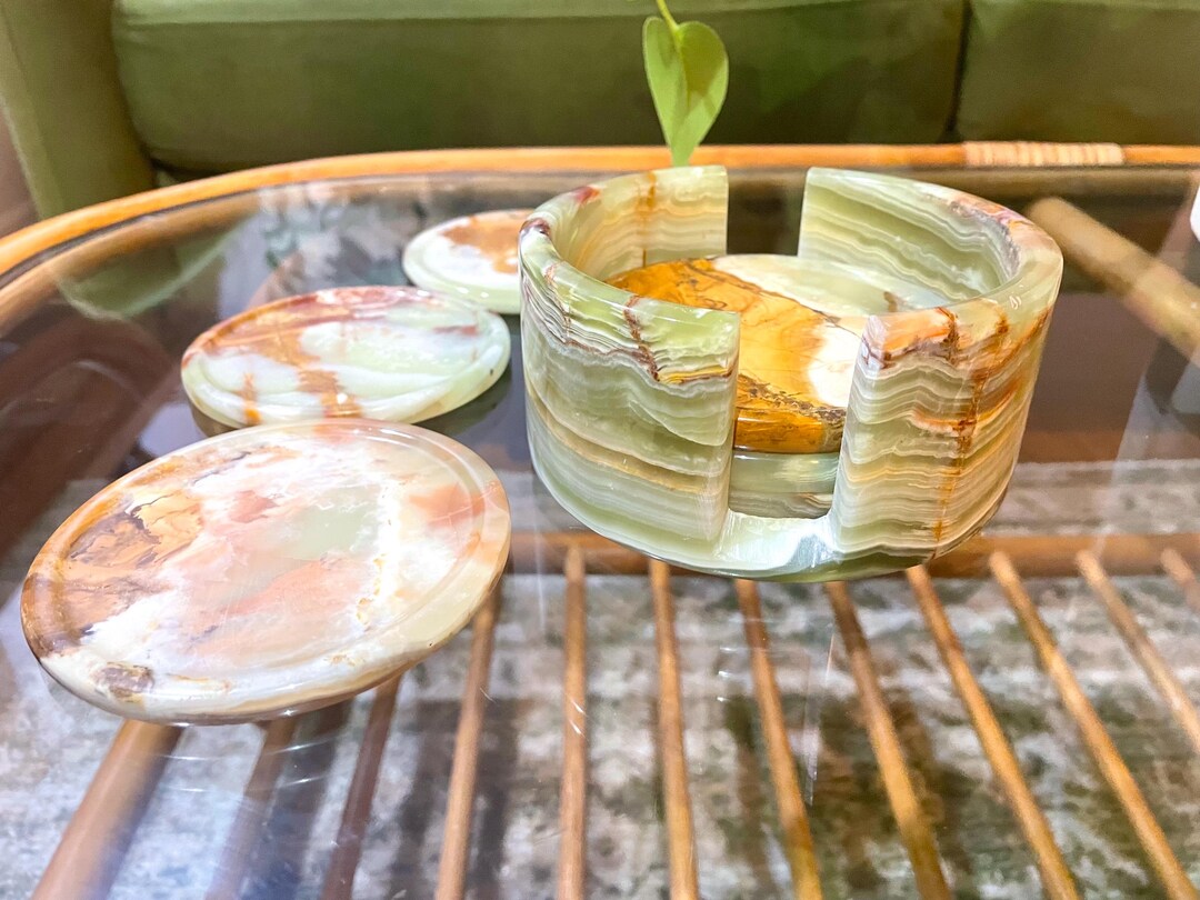 Hand-crafted Onyx Coasters, Set of 6 (4" Natural Stone Coasters, Marble ...