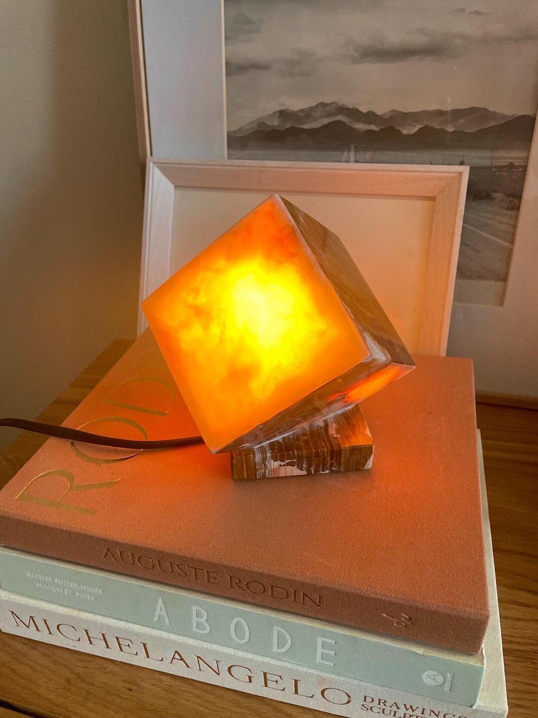 Hand-crafted Onyx Lighting Bedside Lamp, Zen Geometric Lamp, 6”hx4”w ...